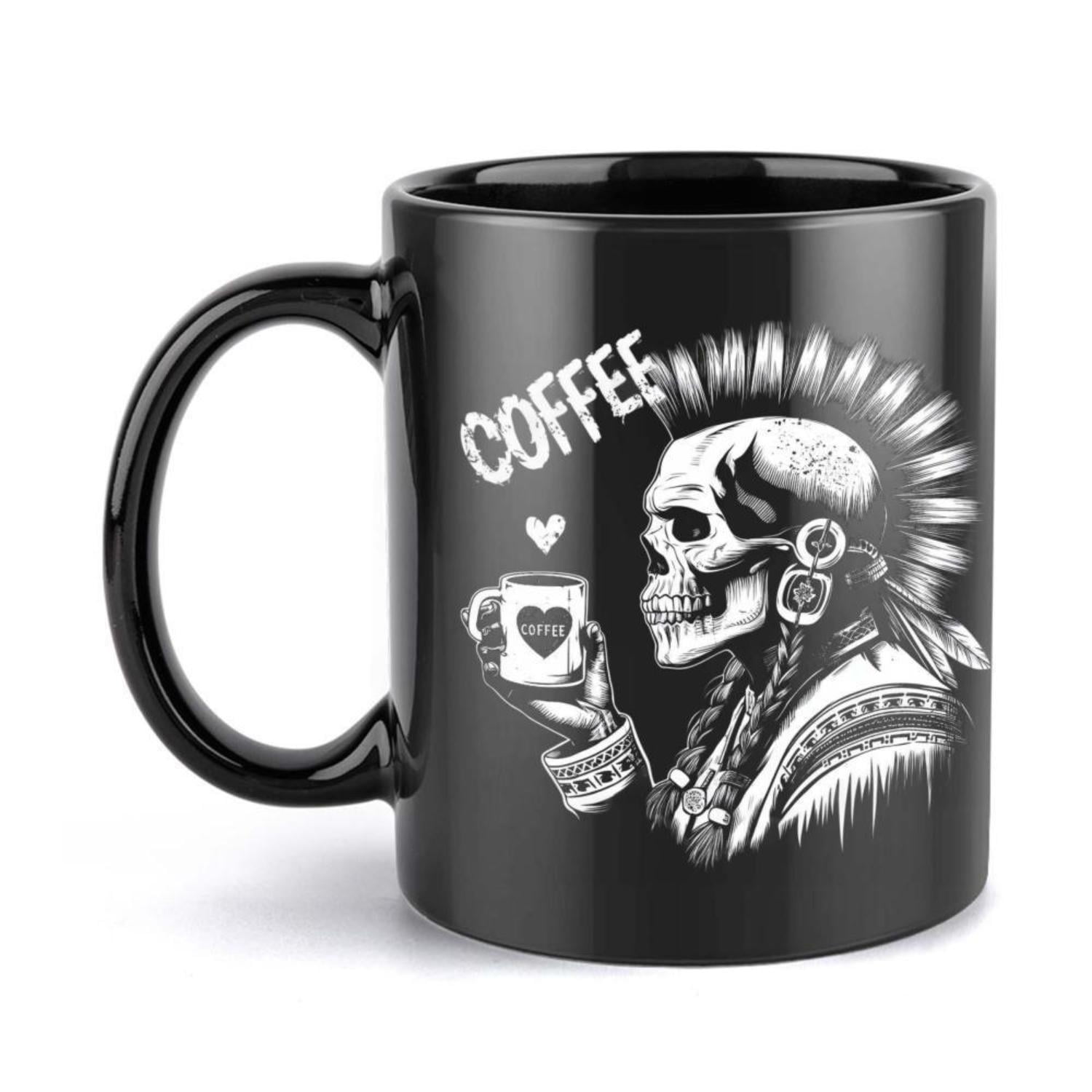 1pc 11oz Skull Mohawk Ceramic Coffee Mug Unique Design with Coffee Text ...