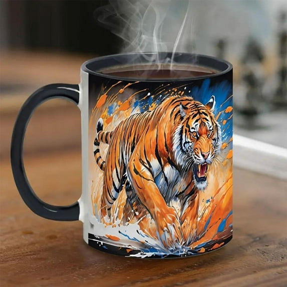 1pc 11oz Tiger Print Ceramic Coffee Mug with Black Tiger Stripes Heavy ...