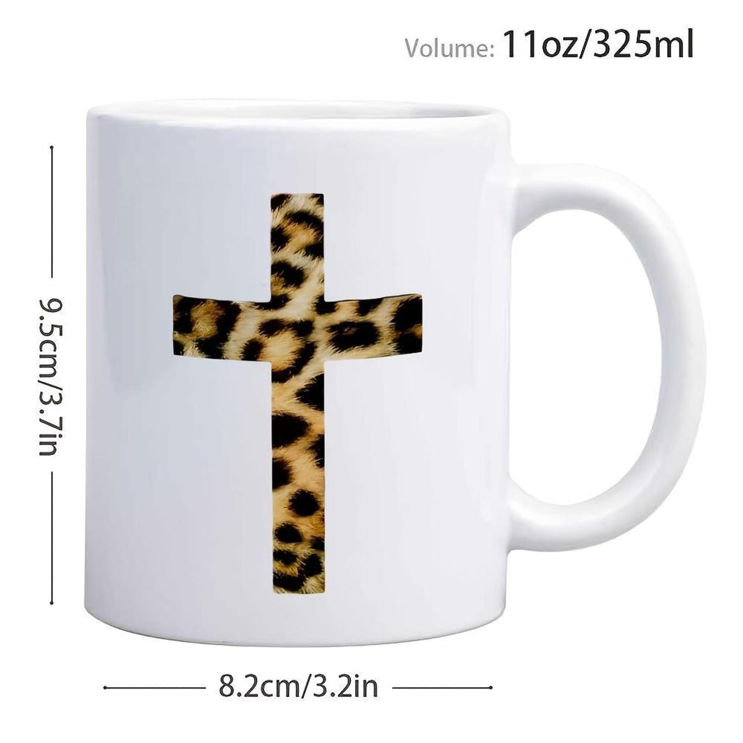 1pc 11oz White Ceramic Coffee Mug with Black Leopard Print Cross Design ...