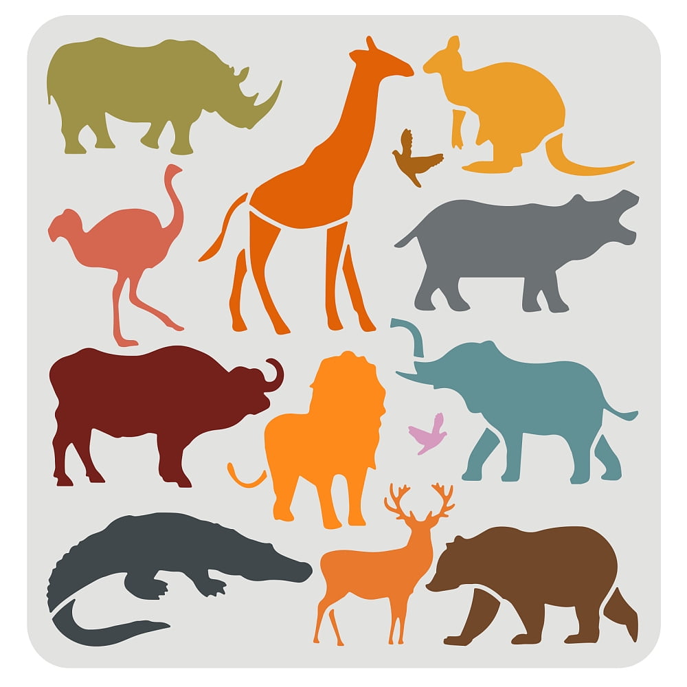1pc 13 Patterns Wildlife Animal Stencil 30x30cm Reusable Lion Giraffe ...