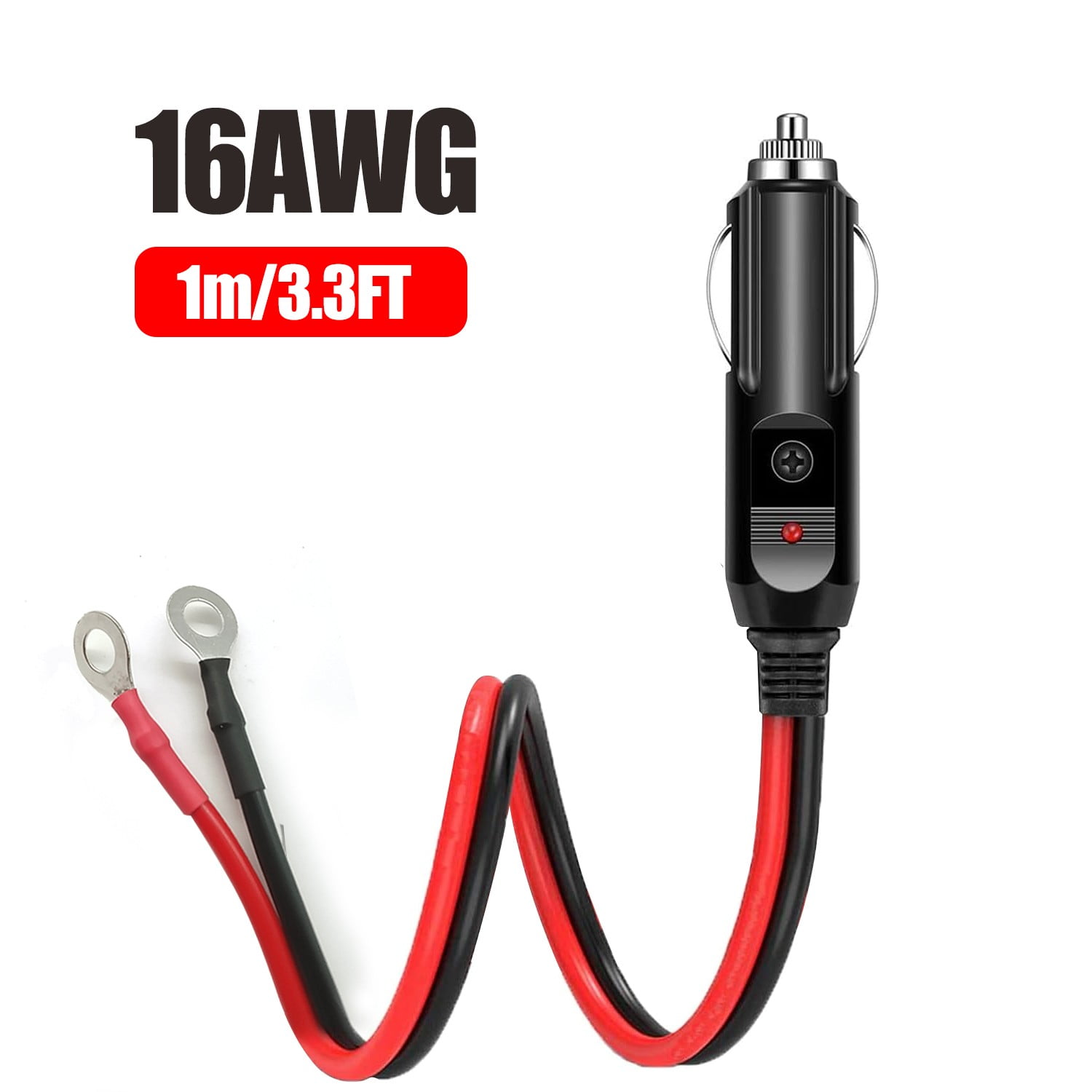 1pc 16AWG Cigarette Lighter Male Plug Extension Cable with O Ring ...