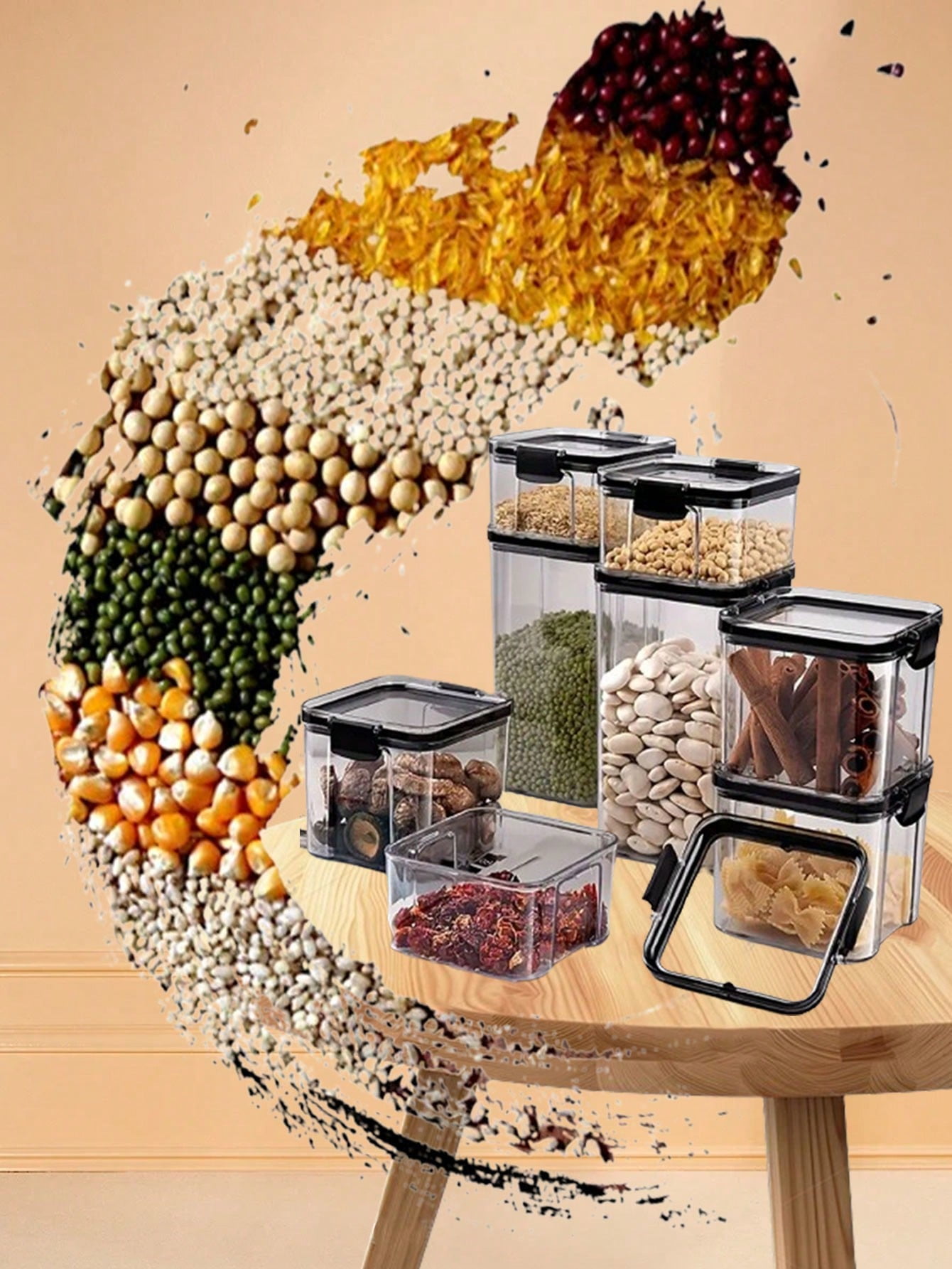 1pc 1800ml-460ml Kitchen Sealed Can Plastic Transparent Storage Box ...