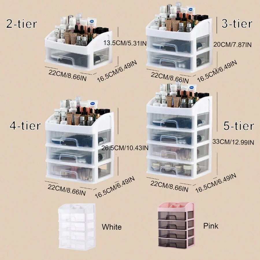 1pc 2/3/4/5 Tier Large Vanity Makeup Organizer - Spacious Drawers For ...