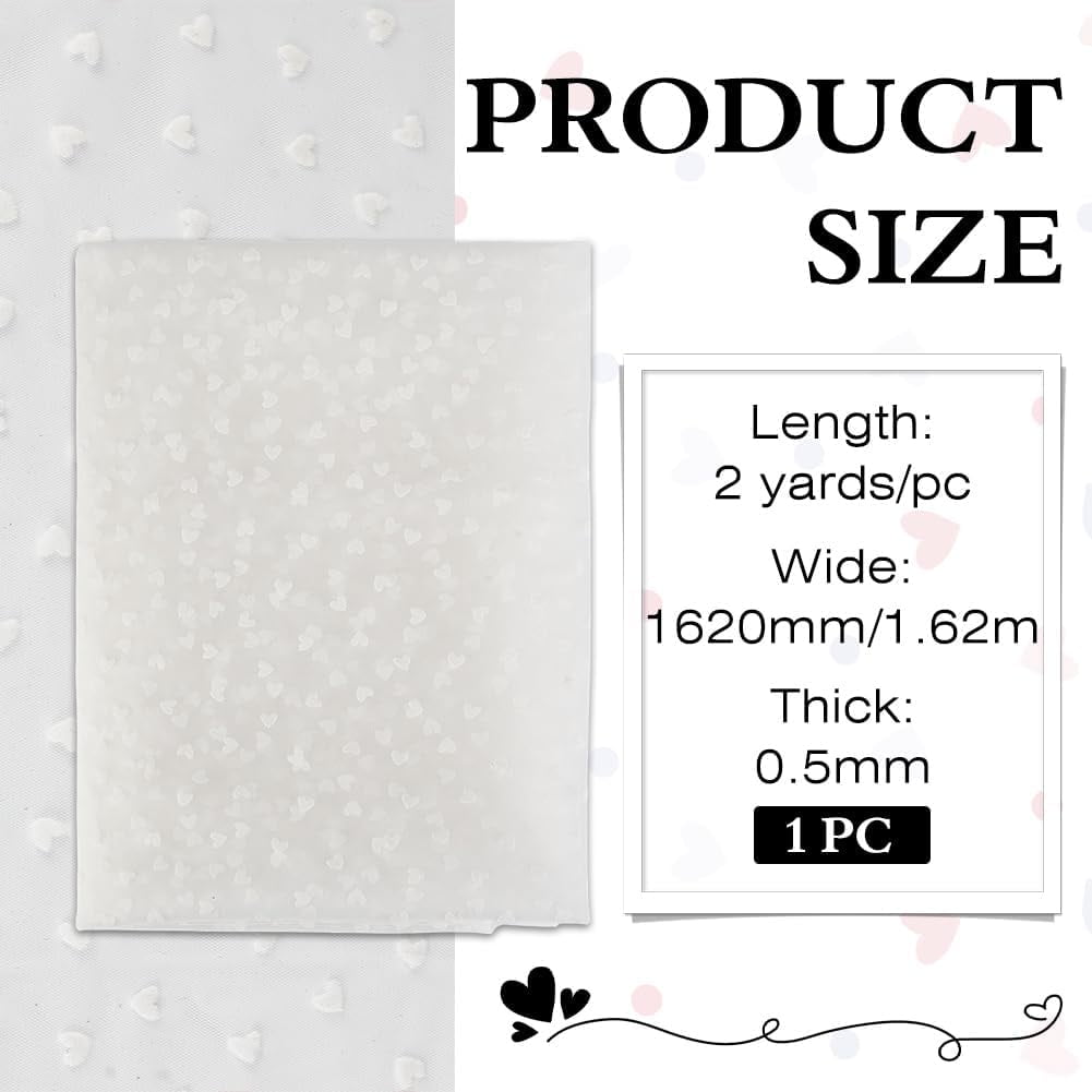 1pc 2 Yards×63inch White Flocking Heart Lace Mesh Fabric Lightweight ...