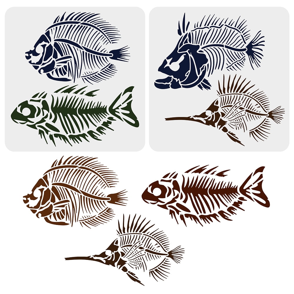 1pc 2 pcs Fish Fossils Drawing Stencil 30x30cm Reusable Fish Bones ...