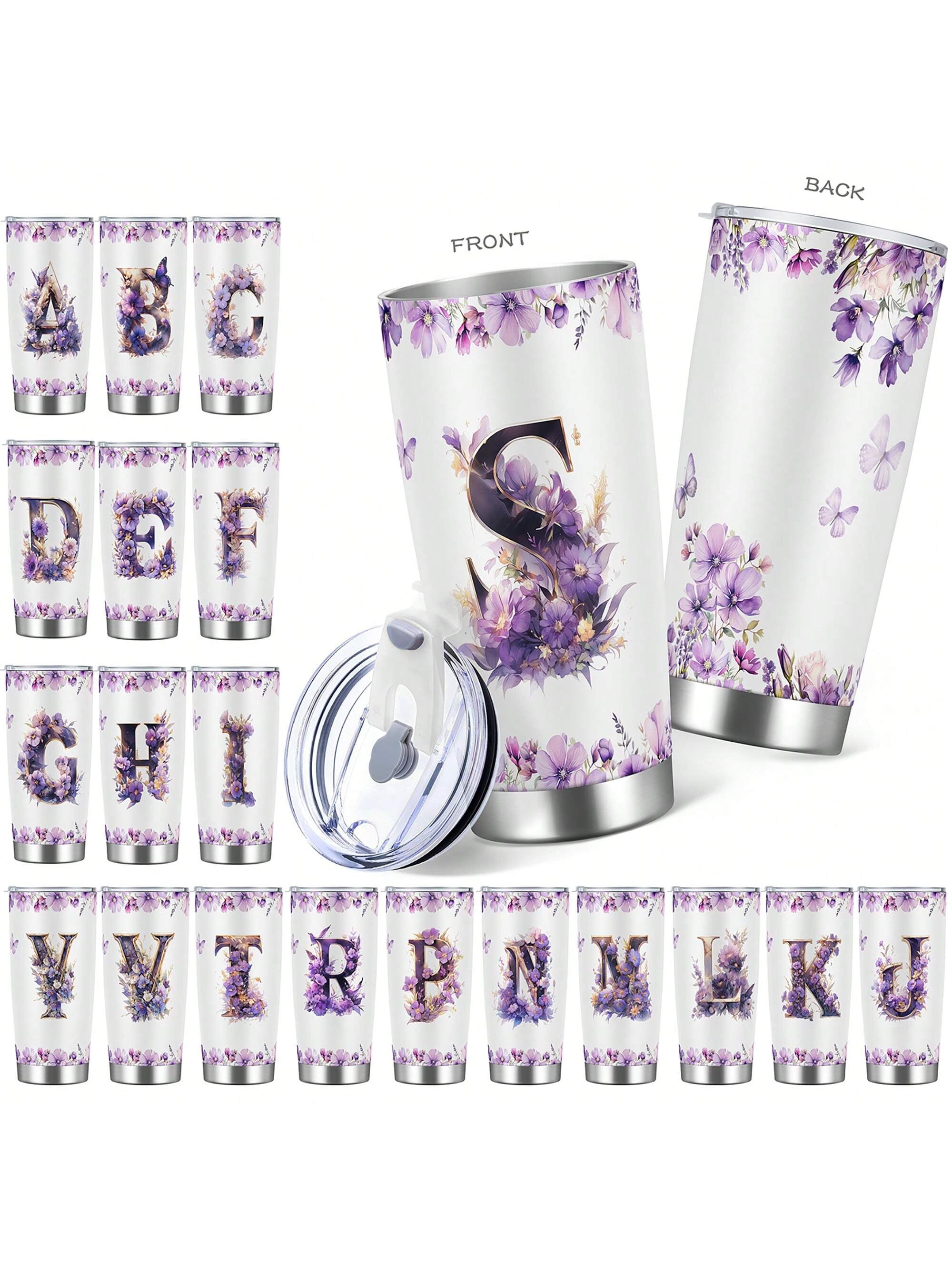 1pc 20oz Stainless Steel Insulated Coffee Mug With Violet & Letter ...