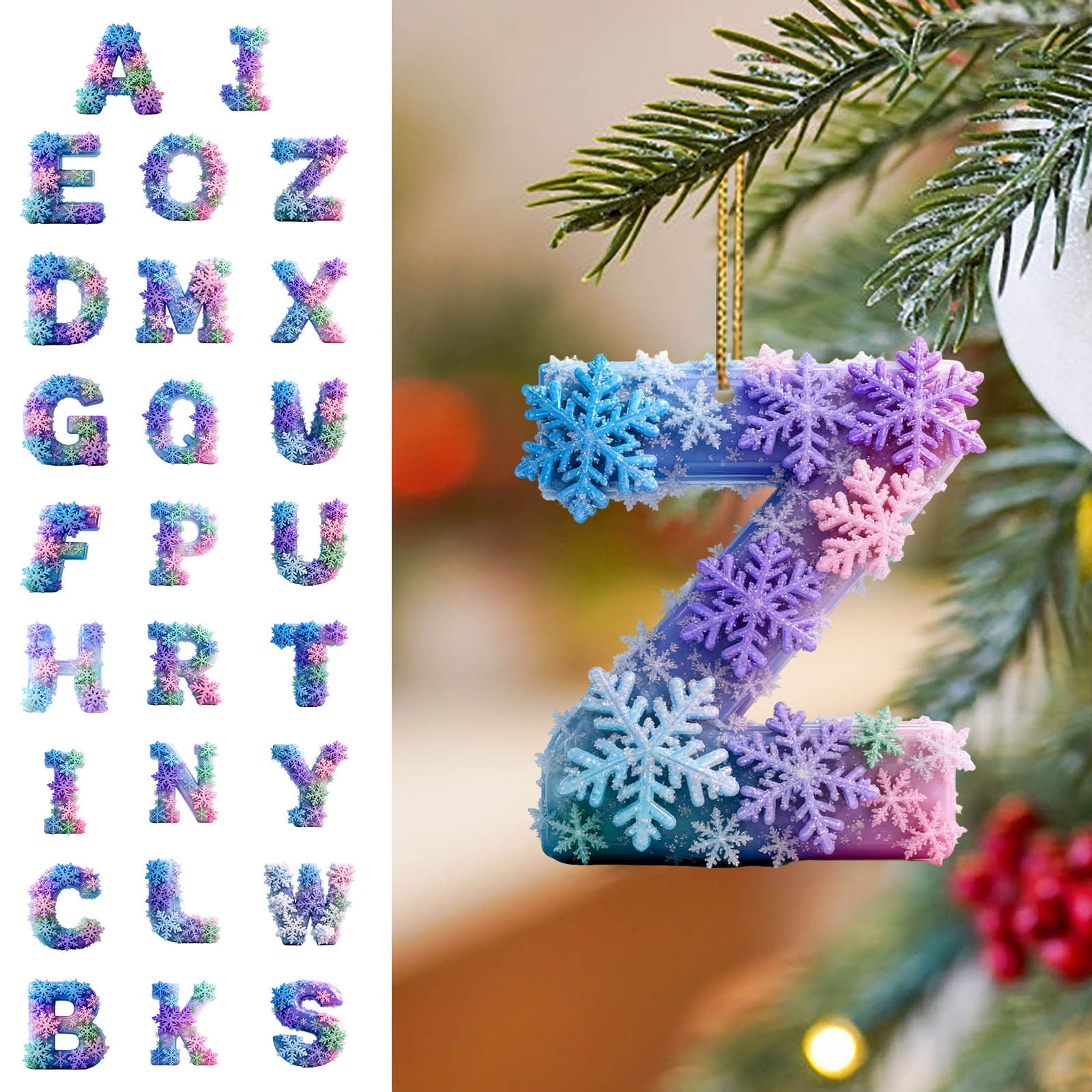 1pc 26-Alphabet Snowflake 2D Acrylic Pendants - 3.15in Small Hanging ...