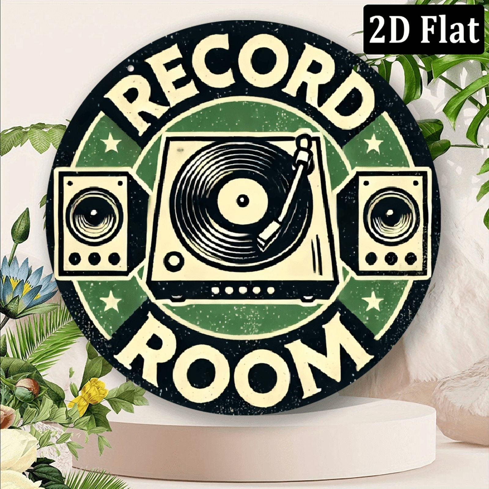 1pc [2D Flat] A 2D Vintage Sign Featuring a Black Vinyl Record ...