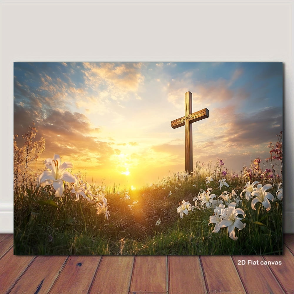 1pc 2D Flat Canvas Featuring The Cross of The Holy Spirit And White ...