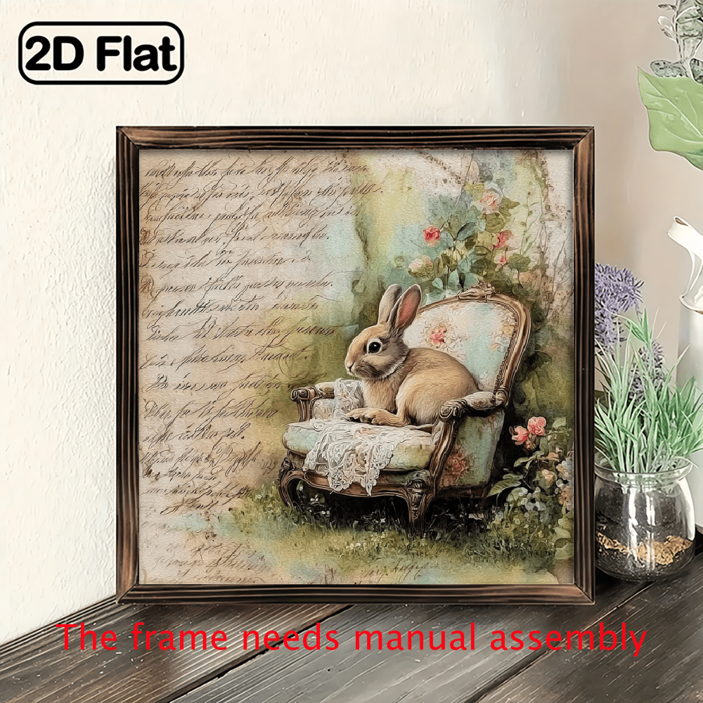 1pc 2D Flat Farmhouse Easter Bunny Decorative Sign Bunny Relaxing On ...