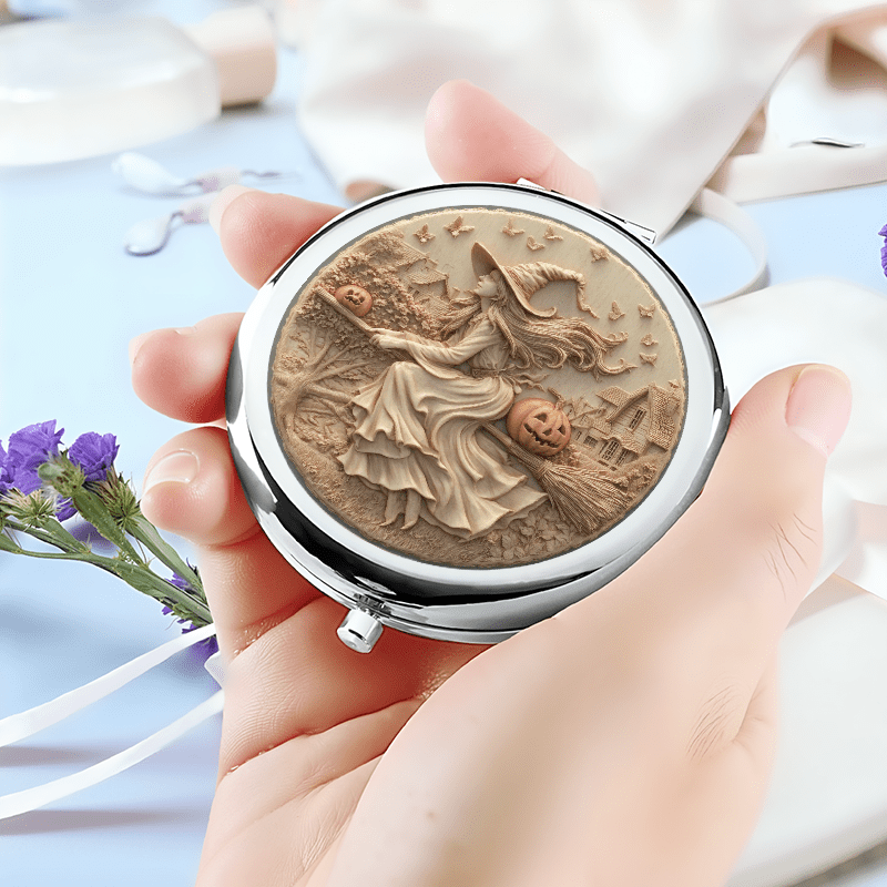1pc 2D Flat Mini Folding Mirror Portable Round Makeup Mirror Featuring ...