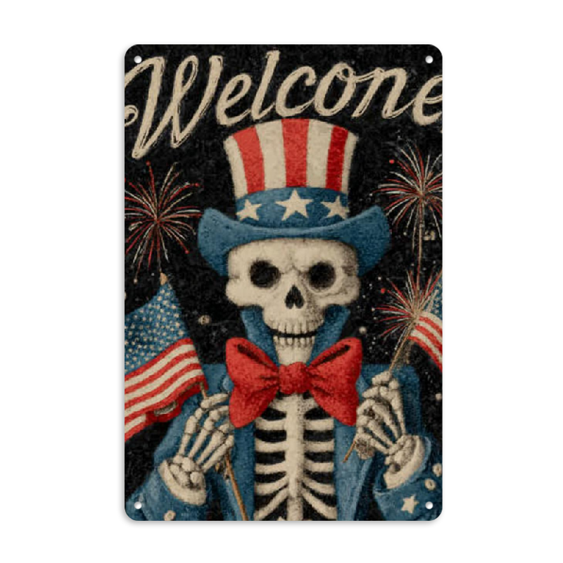 1pc 2D Flat, Patriotic Gothic Skeleton Metal Sign - 12x8in, July 4th ...