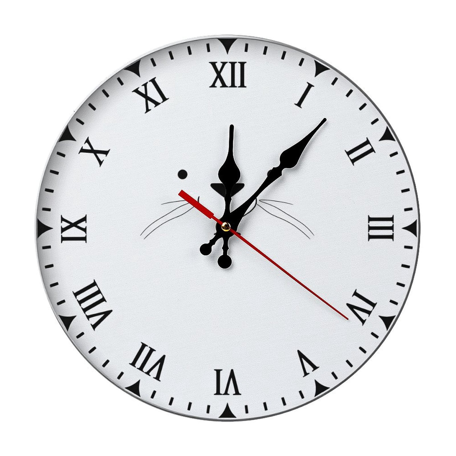 1pc 2D Flat, Silent Round Wall Clock Cat Face Clock Design Pattern ...