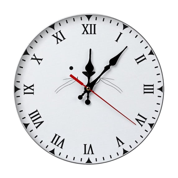 1pc 2D Flat, Silent Round Wall Clock Cat Face Clock Design Pattern ...