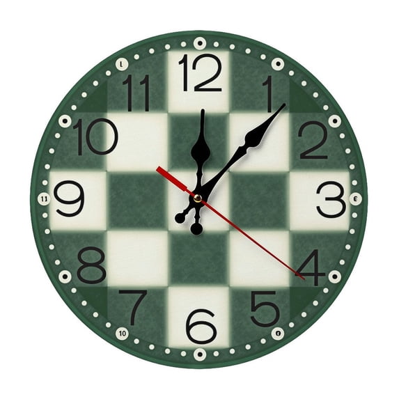 1pc 2D Flat, Silent Round Wall Clock Checkerboard Pattern Clock Face ...