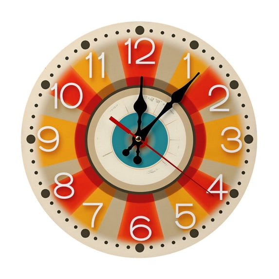 1pc 2D Flat, Silent Round Wall Clock Colorful Clock Face Design Pattern ...