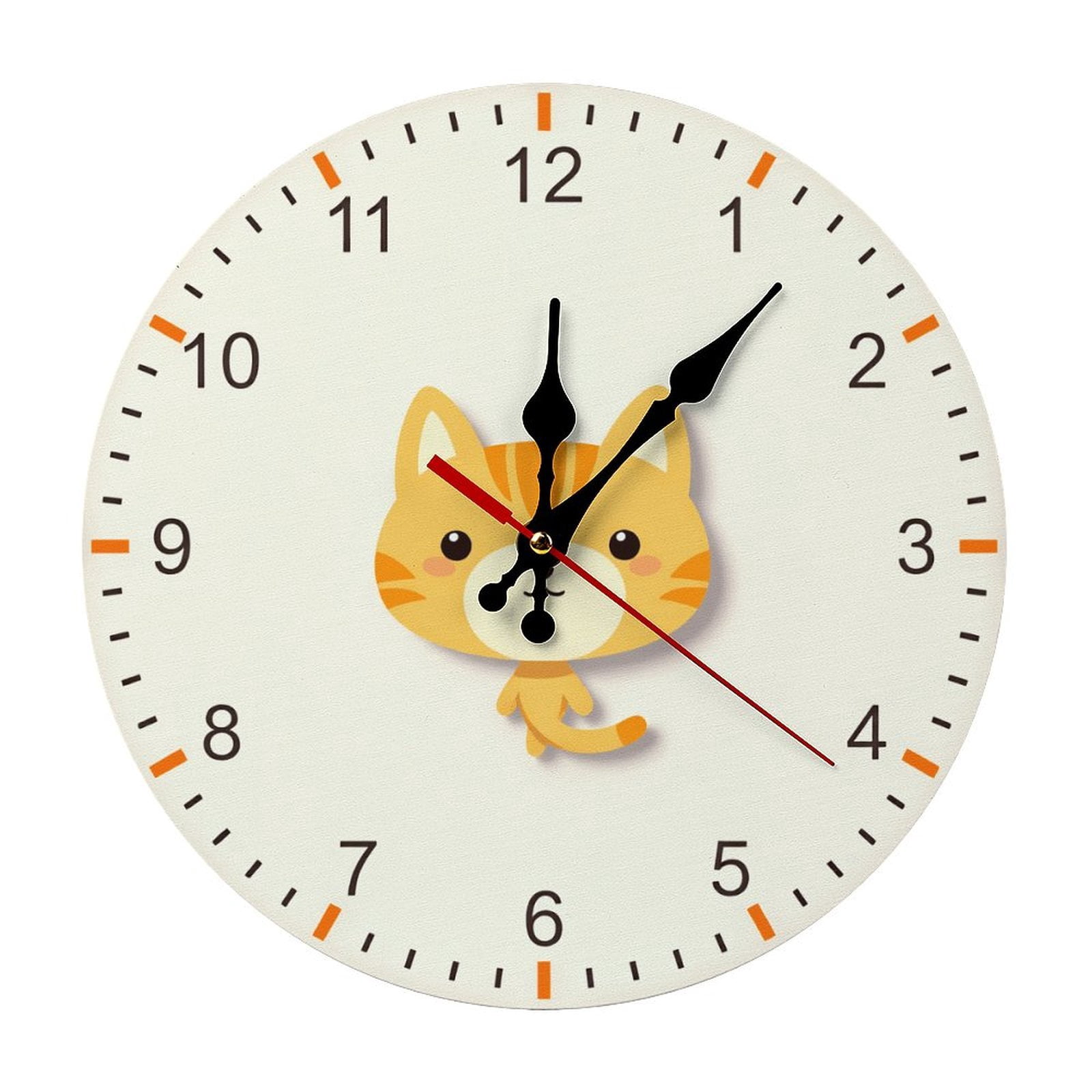 1pc 2D Flat, Silent Round Wall Clock Cute Cat Clock Face Design ...