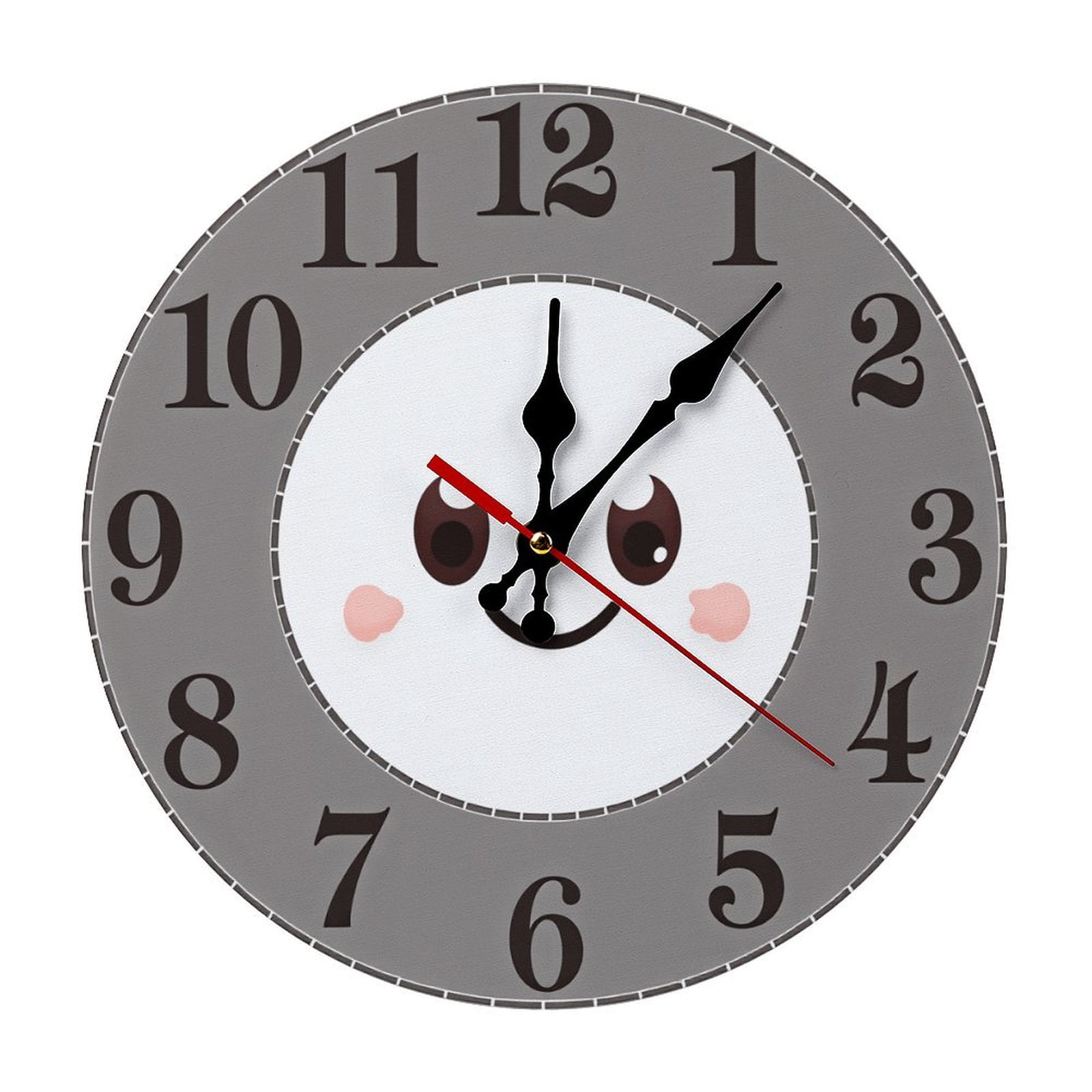 1pc 2D Flat, Silent Round Wall Clock Cute Face Clock Design Pattern ...