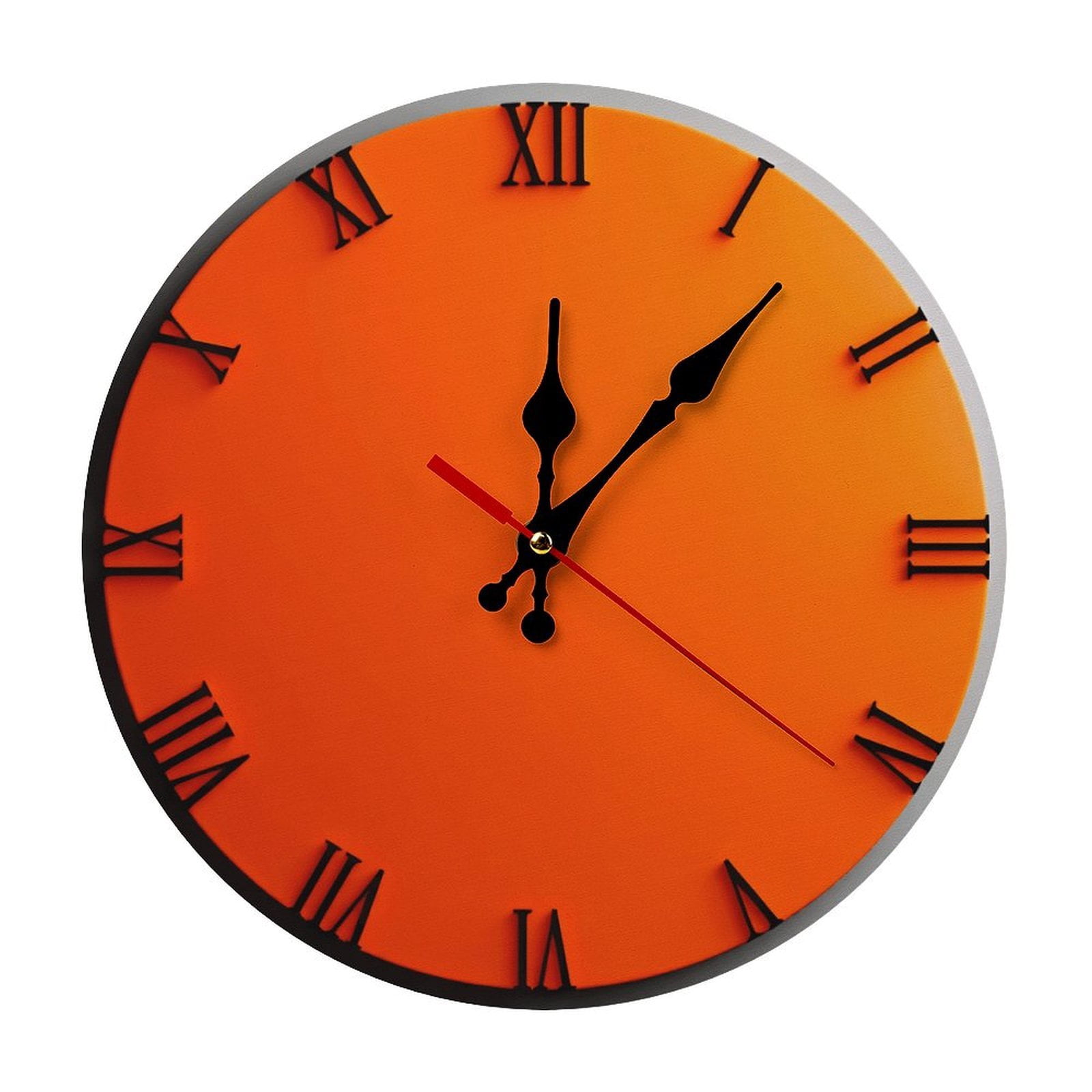 1pc 2D Flat, Silent Round Wall Clock Orange Clock Face Roman Numerals ...