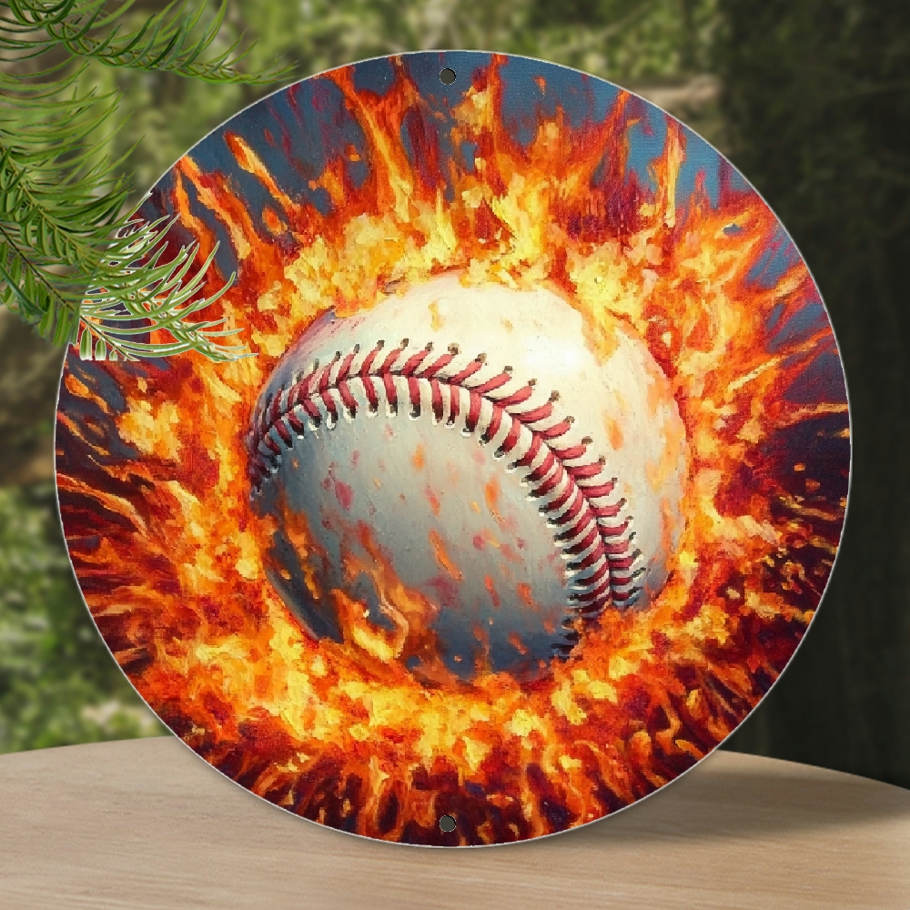 1pc 2D Flat flames Circular Sign, 8x8 inch Wall Art Round Shaped ...