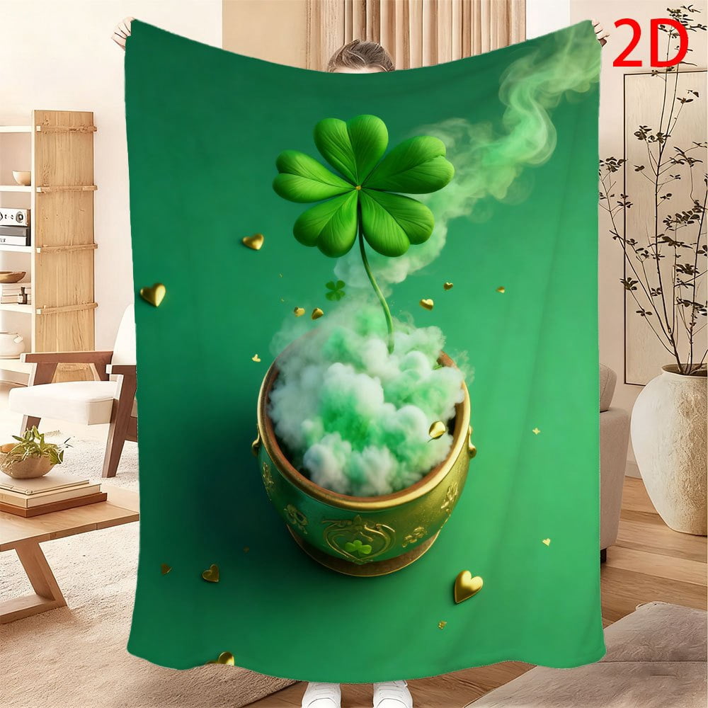 1pc 2D Printed Four Leaf Clover in Pot Throw Blanket Winter Sofa Decor ...