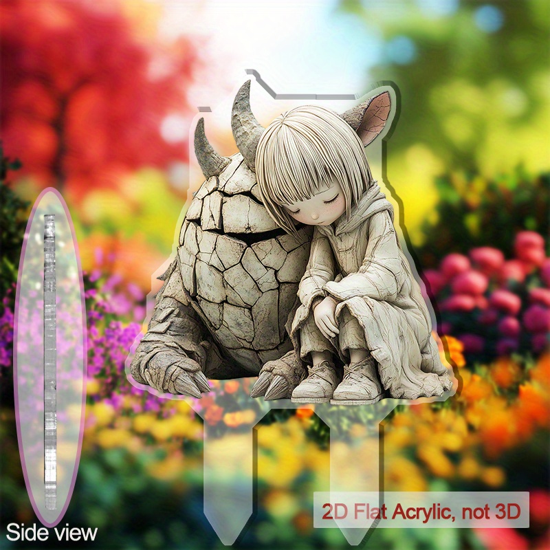 1pc 2d flat Acrylic Ground Insert Decoration featuring a mouse-ear girl ...