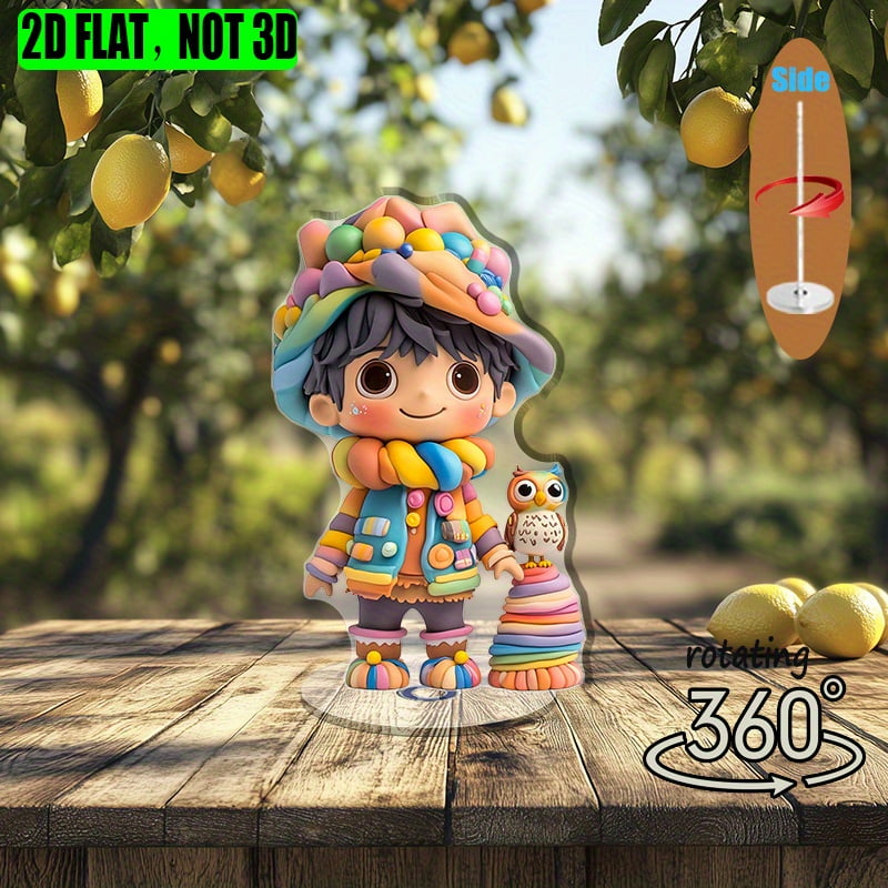 1pc 2d flat Revolving acrylic centerpiece featuring whimsical boy with ...