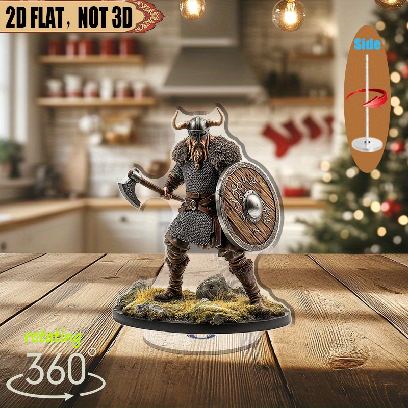 1pc 2d flat Revolving acrylic display featuring a Viking warrior with ...