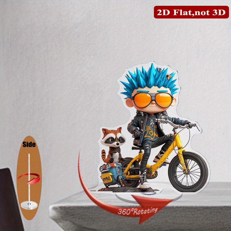 1pc 2d flat Revolving acrylic display featuring a fierce cartoon boy on ...