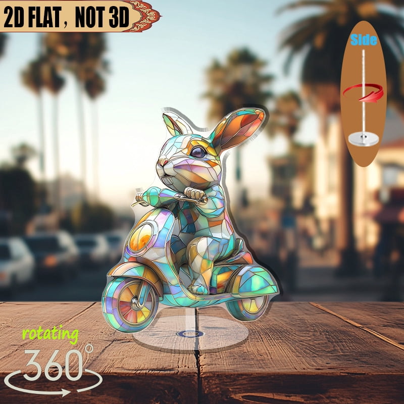 1pc 2d flat Revolving acrylic display featuring a playful rabbit on a ...