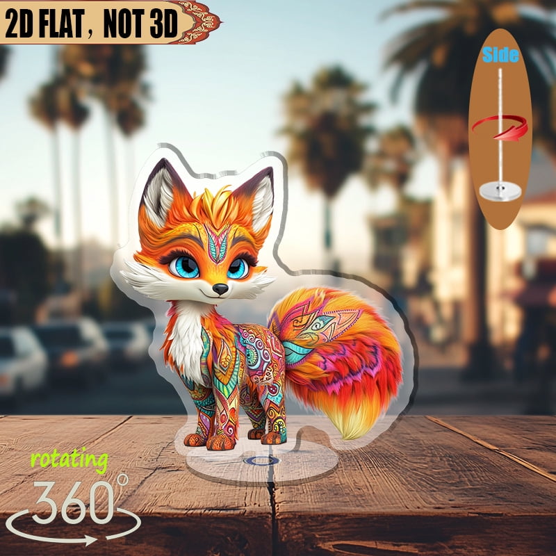 1pc 2d flat Revolving acrylic display featuring a striking fox with ...