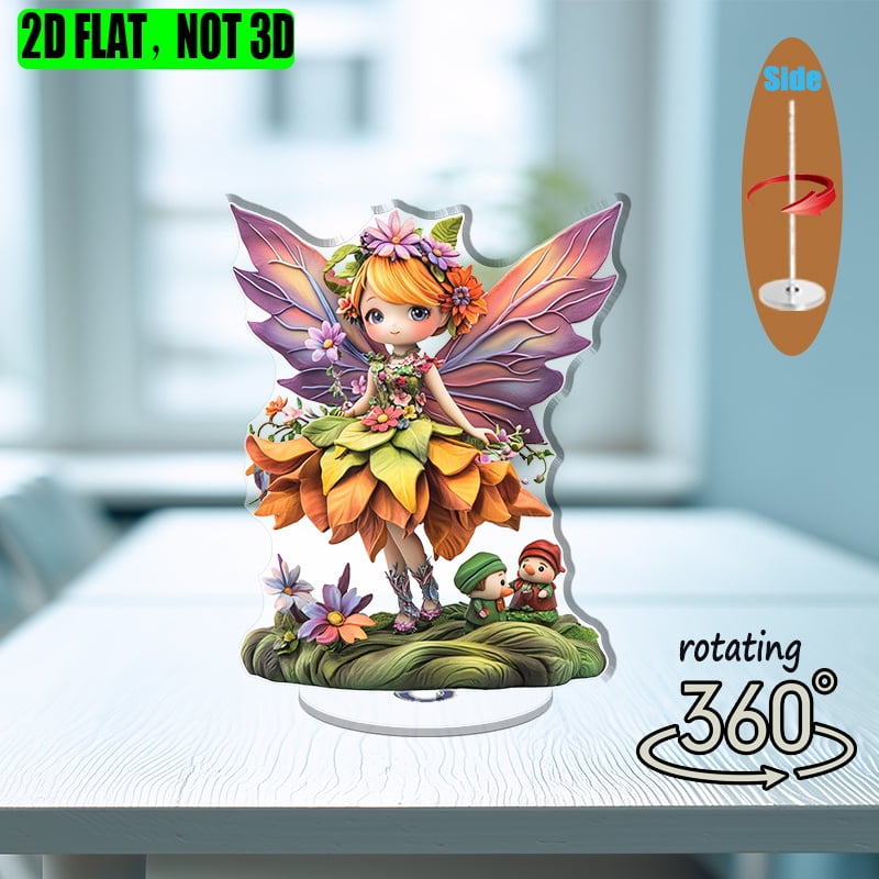 1pc 2d flat Revolving acrylic display of a radiant flower fairy with vibrant wings and whimsical ...