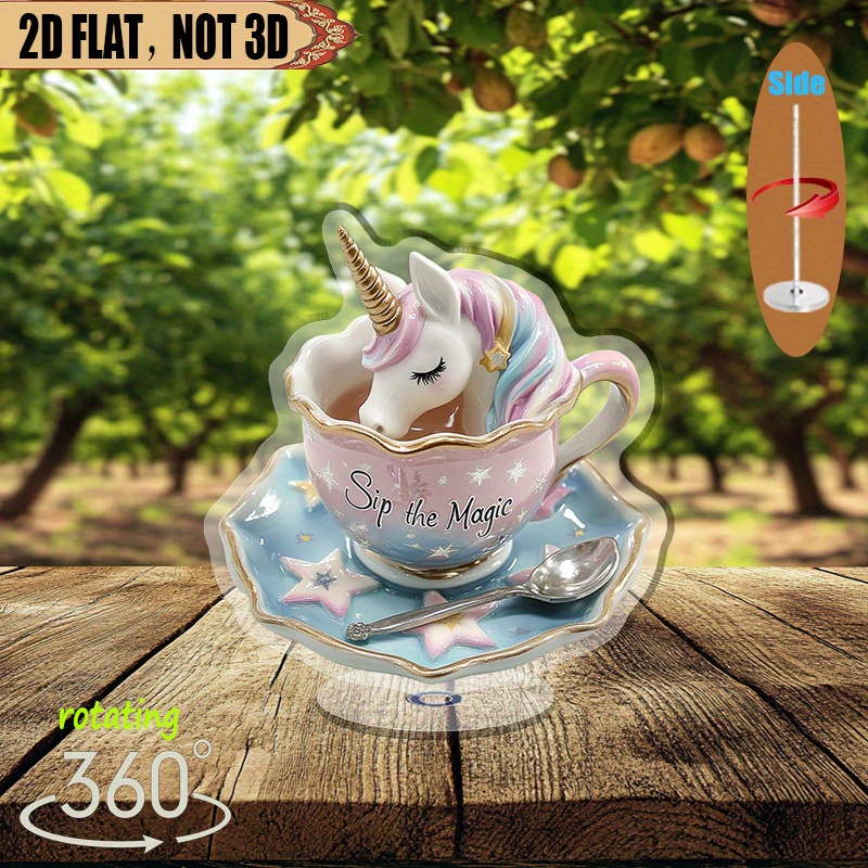 1pc 2d flat Revolving acrylic tabletop piece featuring whimsical tea ...