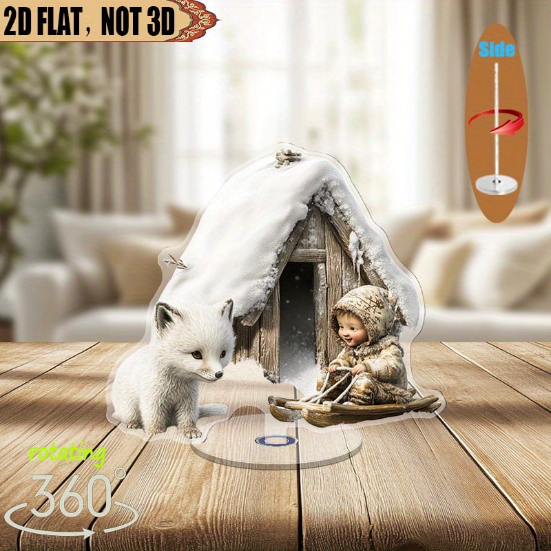 1pc 2d flat Rotating acrylic centerpiece featuring an Arctic fox cub ...