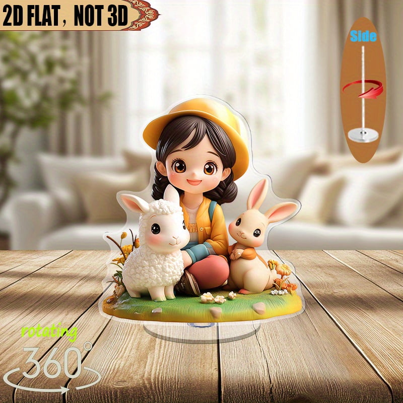 1pc 2d flat Rotating acrylic centerpiece featuring a serene girl with a ...