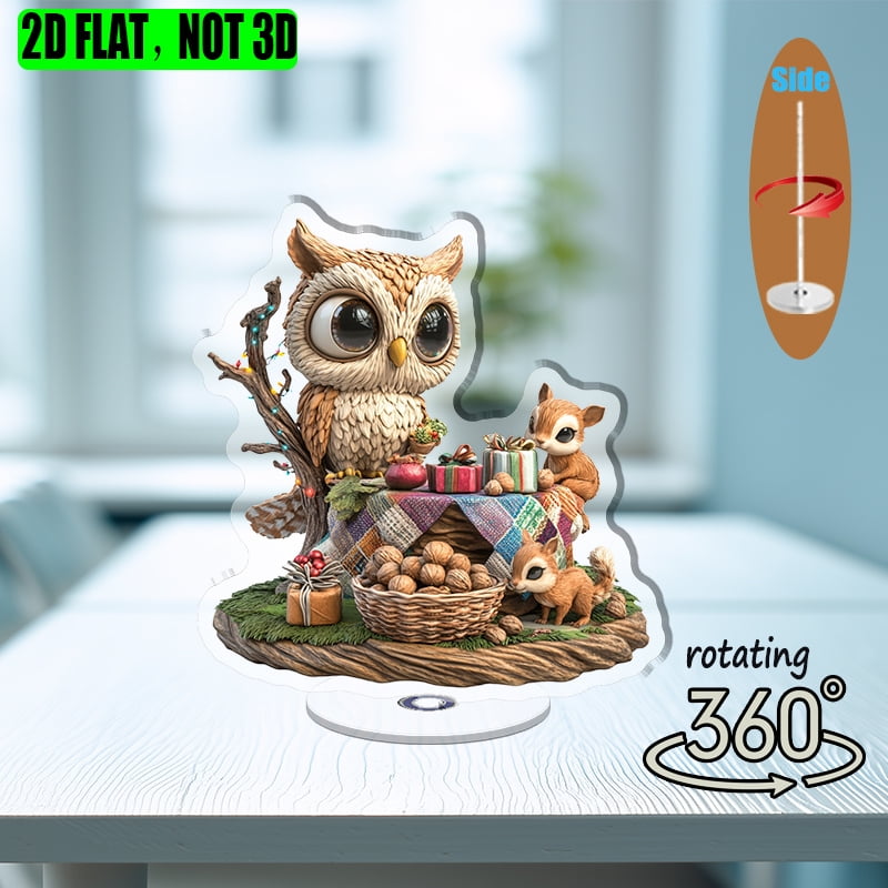 1pc 2d flat Rotating acrylic centerpiece featuring a wise owl on a ...
