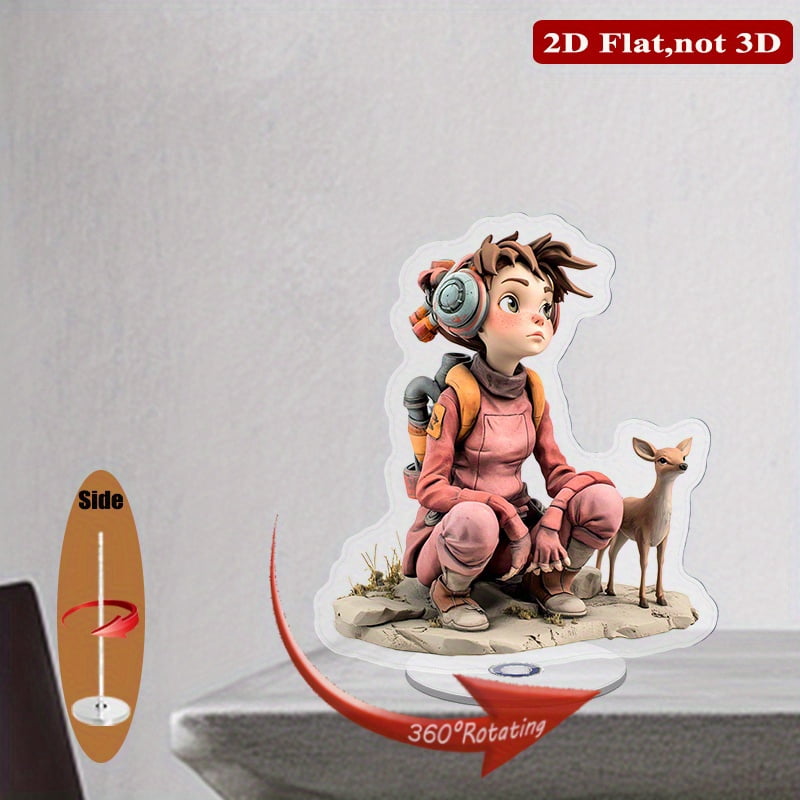 1pc 2d flat Rotating acrylic desktop figurine featuring a thoughtful ...