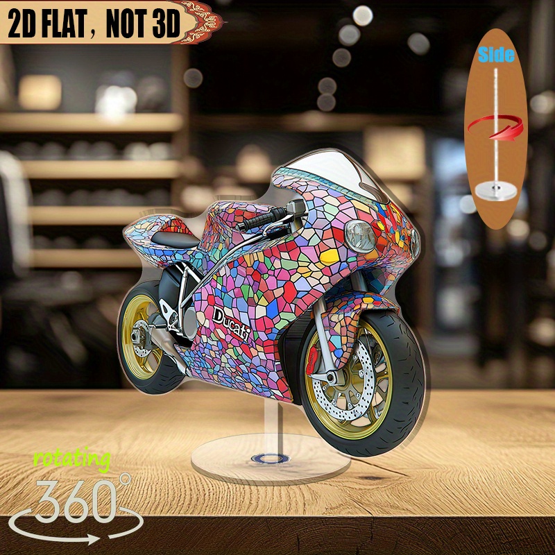 1pc 2d flat Rotating acrylic display featuring a Ducati motorcycle with ...