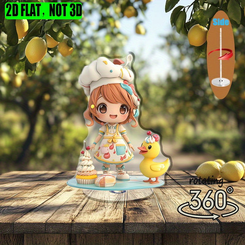 1pc 2d flat Rotating acrylic display featuring a chef-themed girl with ...