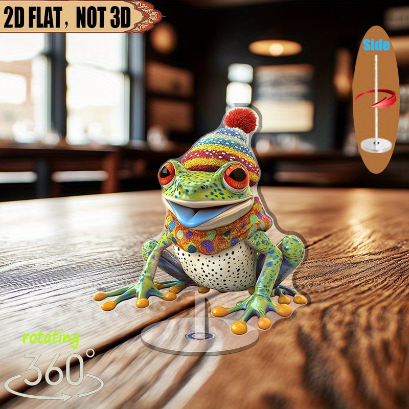 1pc 2d flat Rotating acrylic display featuring a lively frog in a ...
