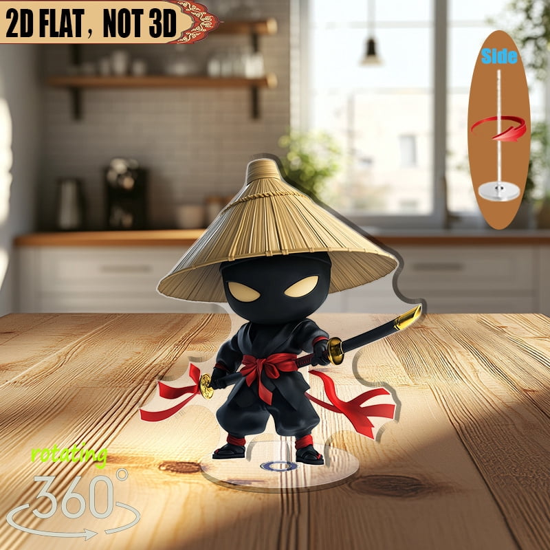 1pc 2d flat Rotating acrylic display featuring a miniature ninja in ...
