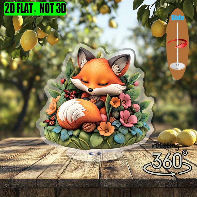 1pc 2d flat Rotating acrylic display featuring a playful fox cub ...