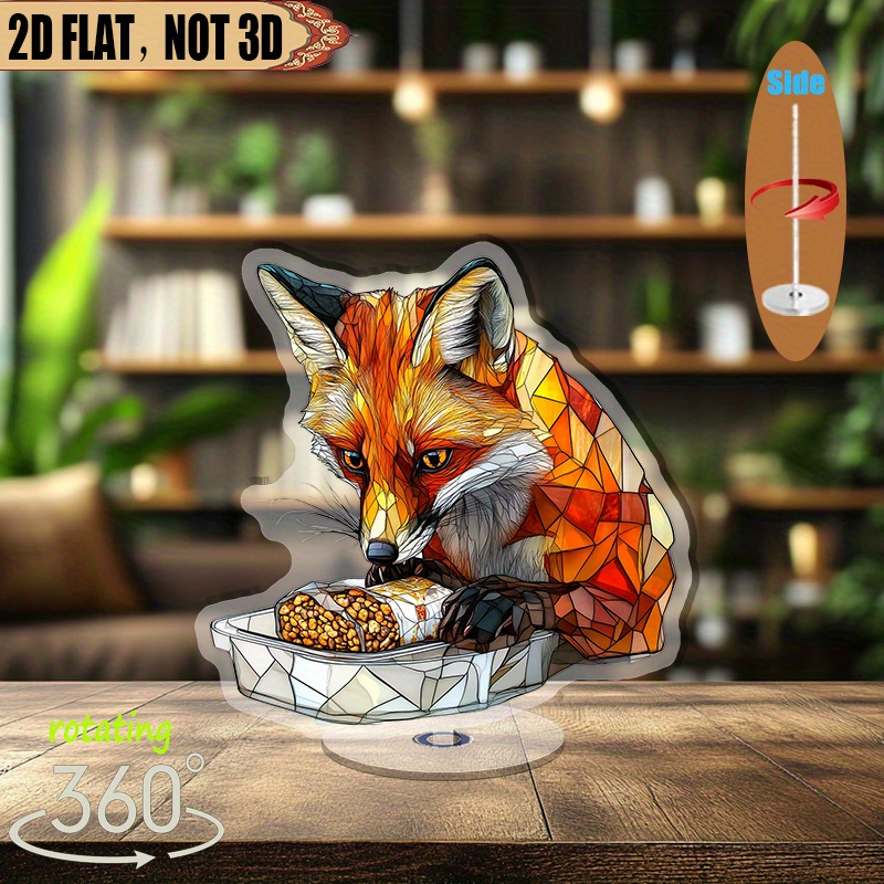 1pc 2d flat Rotating acrylic display featuring a red fox opening a ...
