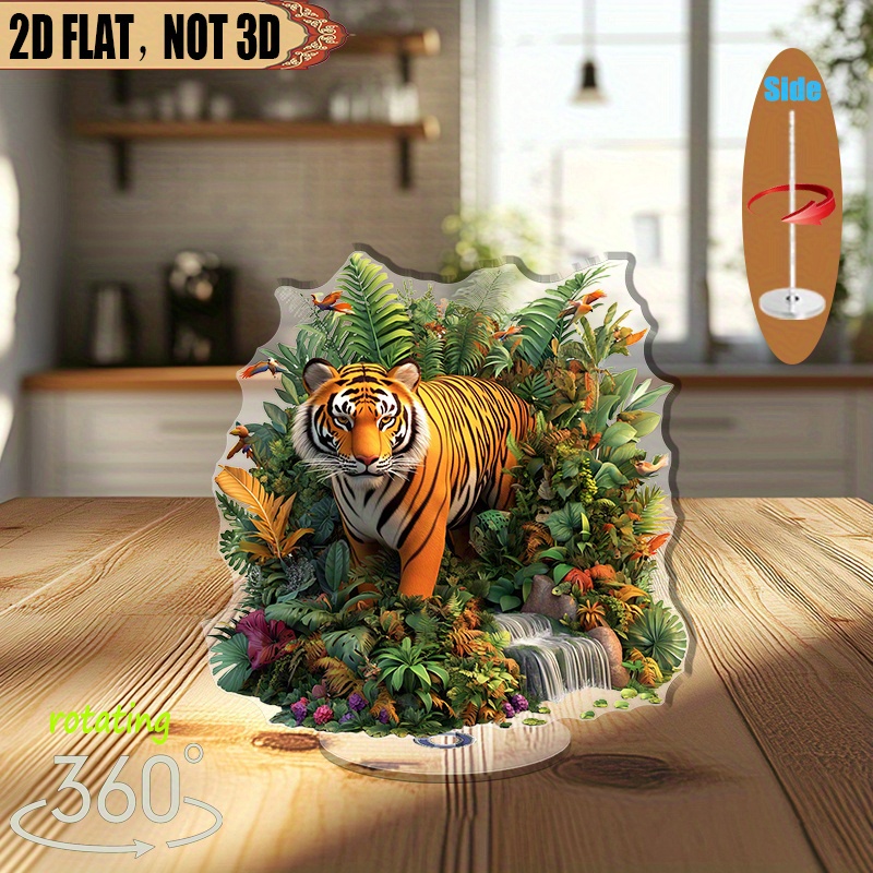1pc 2d flat Rotating acrylic display featuring a sleek tiger in a ...