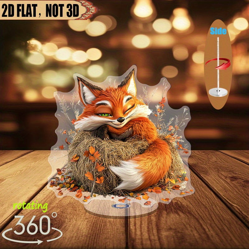 1pc 2d flat Rotating acrylic display featuring a sly fox with green ...