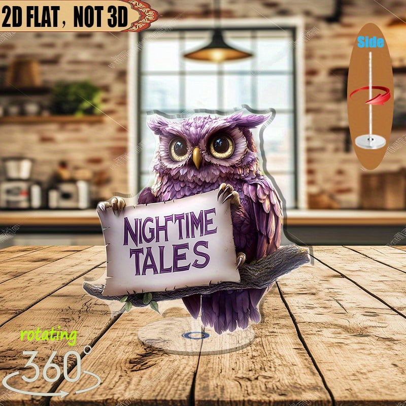 1pc 2d flat Rotating acrylic display featuring a wise owl with glossy ...