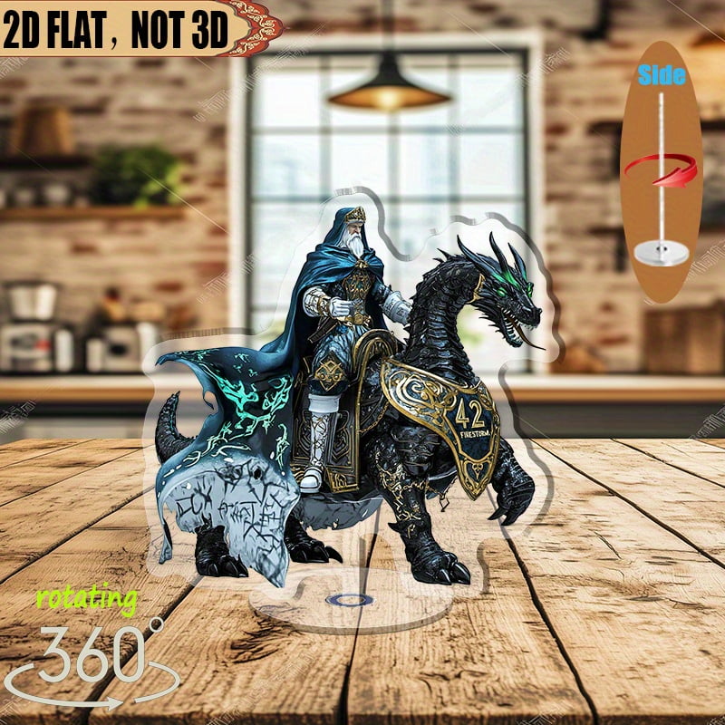 1pc 2d flat Rotating acrylic display featuring a wizard riding a dragon ...