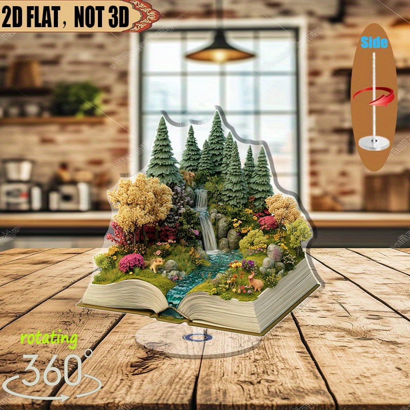 1pc 2d flat Rotating acrylic display featuring an enchanting forest ...