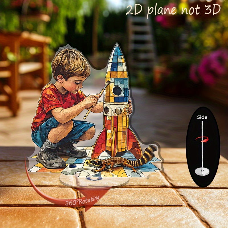 1pc 2d flat Rotating acrylic display featuring a boy with a model ...