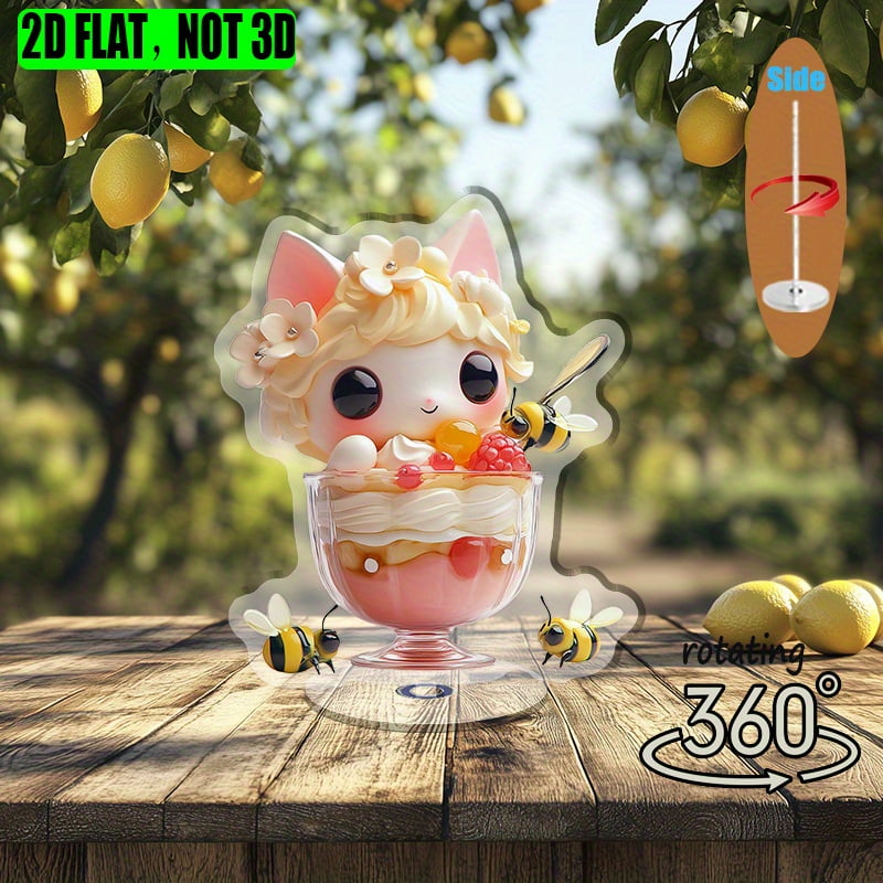 1pc 2d flat Rotating acrylic display featuring a charming kitten curled ...